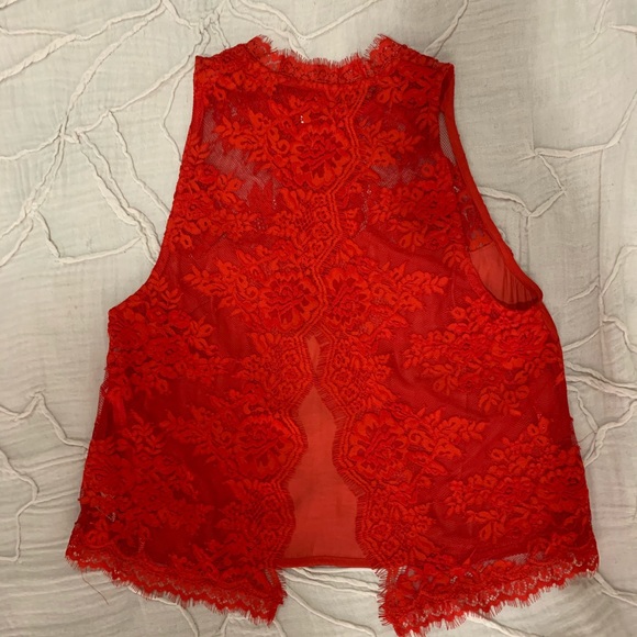 Free People | Tops | Free People Red Lace Open Back Tank | Poshmark